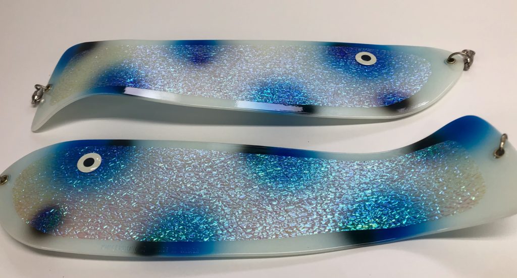 Custom 12” Fish Flasher - Blue War Frog - Diabolical Custom Tackle